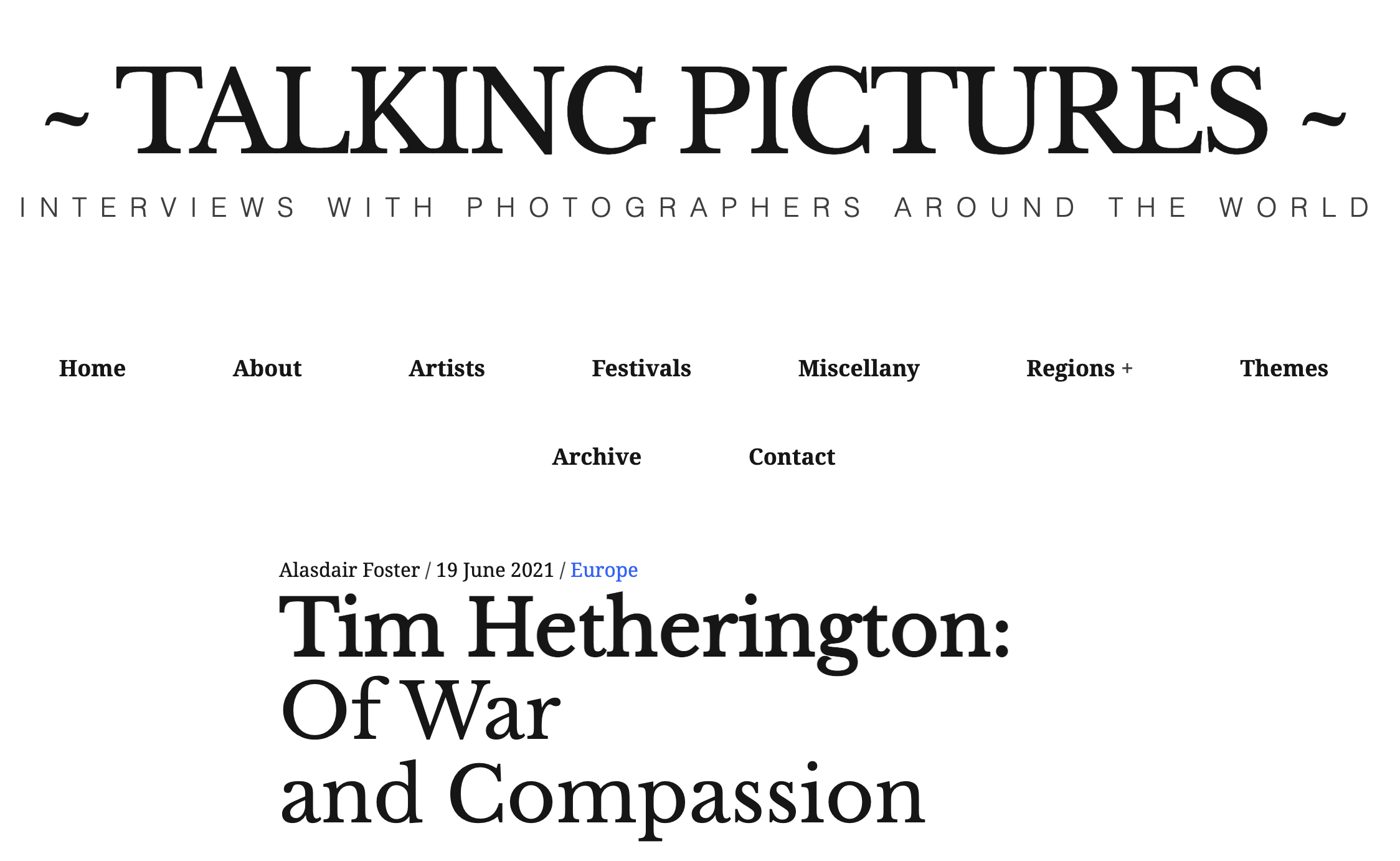 Tim Hetherington Trust | Tim Hetherington: Of War and Compassion - by ...